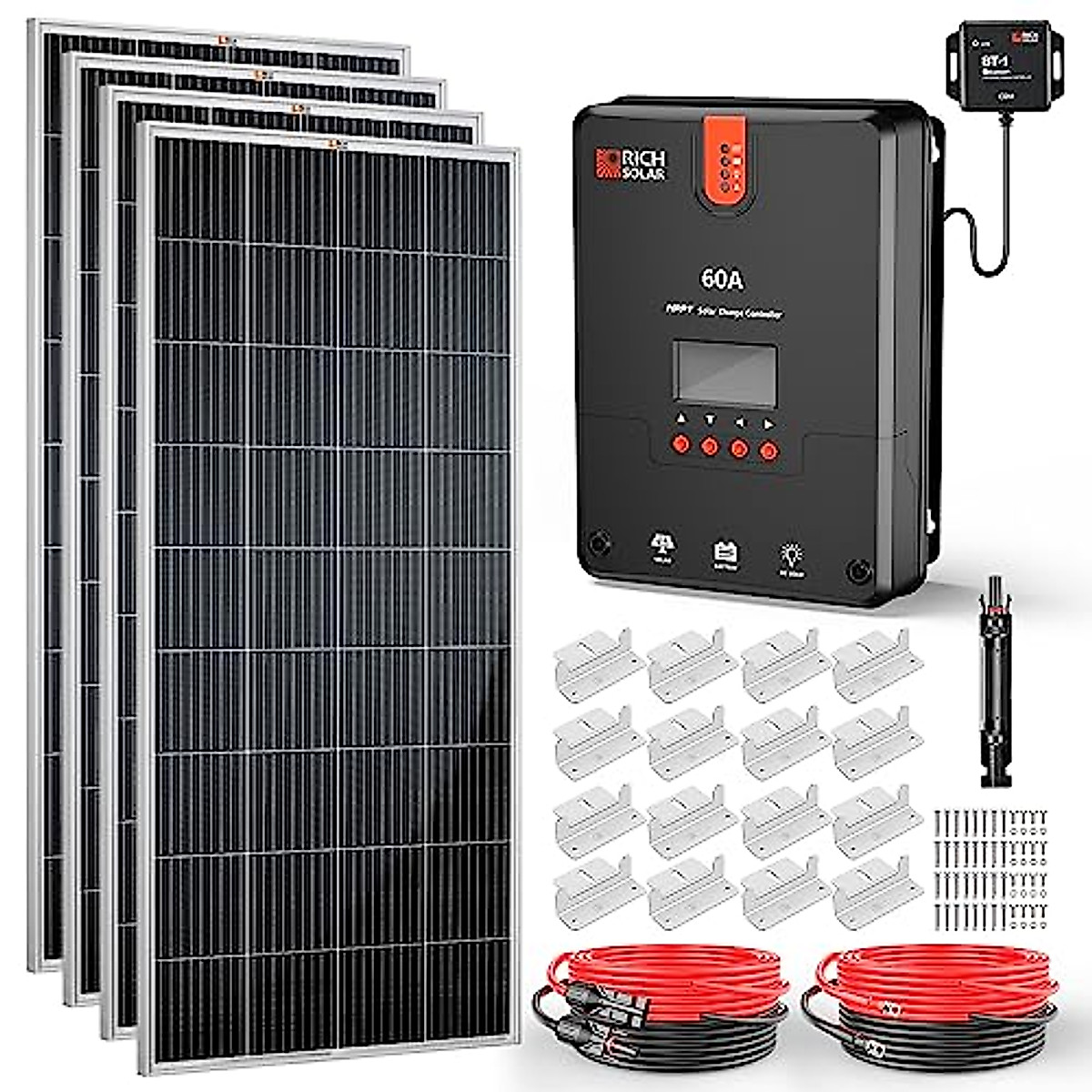 RICH SOLAR 800 Watt 12V Solar kit Contains 4 high Efficiency 200W Monocrystalline Panels with 9 busbars and Our 60A MPPT Controller