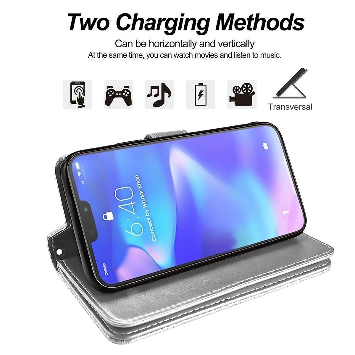 Newseego Compatible iPhone 11 Pro Max Leather Case 6.5 Inch,Glitter Faux PU Leather Magnetic Closure Multi-Credit Card Slot Cash Holder Detachable 2 in 1 Wallet Cover with Wrist Strap-Silver