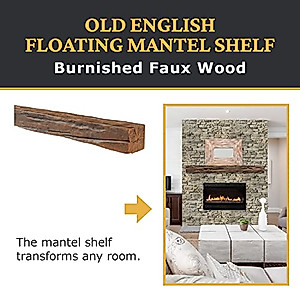 AZ Faux High-Density Polyurethane Faux Fireplace Mantel for Interior Decor | Lightweight Rustic Floating Wood Beam with Mounting Strip and Touch-Up Kit | Old English | 48" L x 4" W x 4" H | Burnished