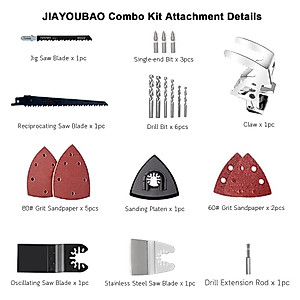 JIAYOUBAO Cordless Drill Kit - 20V Max Electric Drill Tool Combo 5-In-1 Multi-Head Power Drill Set Bits Accessories with 2Pcs Lithium-Ion Batteries and Storage Box, Combo Kit 5-Tool