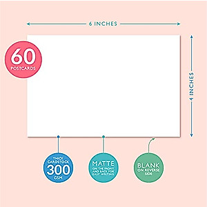 Sweetzer & Orange 300gsm 4x6” Postcard Paper Cardstock (Both Sides Blank) For Art or Blank Postcards for Mailing. Set of 60 White Blank Post Cards, Printable Postcards Set. Bulk Post Card Pack.
