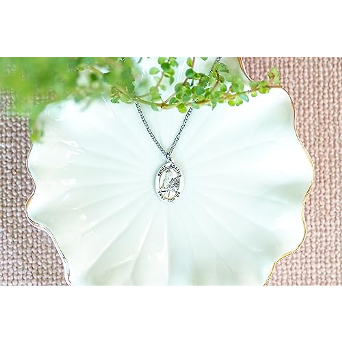 Heartland Store Women's Sterling Silver Oval Saint Agatha Pendant + 18 Inch Rhodium Plated Chain & Clasp