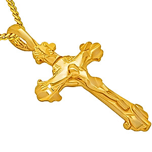 LIFETIME JEWELRY Small Ornate Crucifix Necklaces for Men & Women 24k Real Gold Plated (Small Ornate Crucifix)