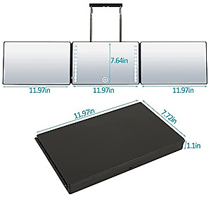 angilifan 3 Way Mirror for Hair Cutting, 360° Illuminated Trifold Makeup Mirror for Self Hair Styling, Adjustable DIY Haircutting Tool to Trim or Shave (with led)