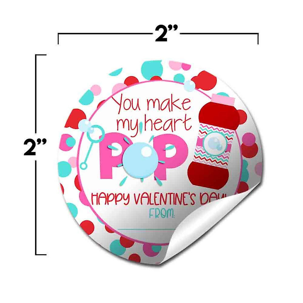 You Make My Heart Pop Bubble Themed Valentine Party Favor Sticker Labels for Kids, 40 2" Party Circle Stickers by AmandaCreation, Great for Classroom Valentines, Envelope Seals, Gifts & Treats