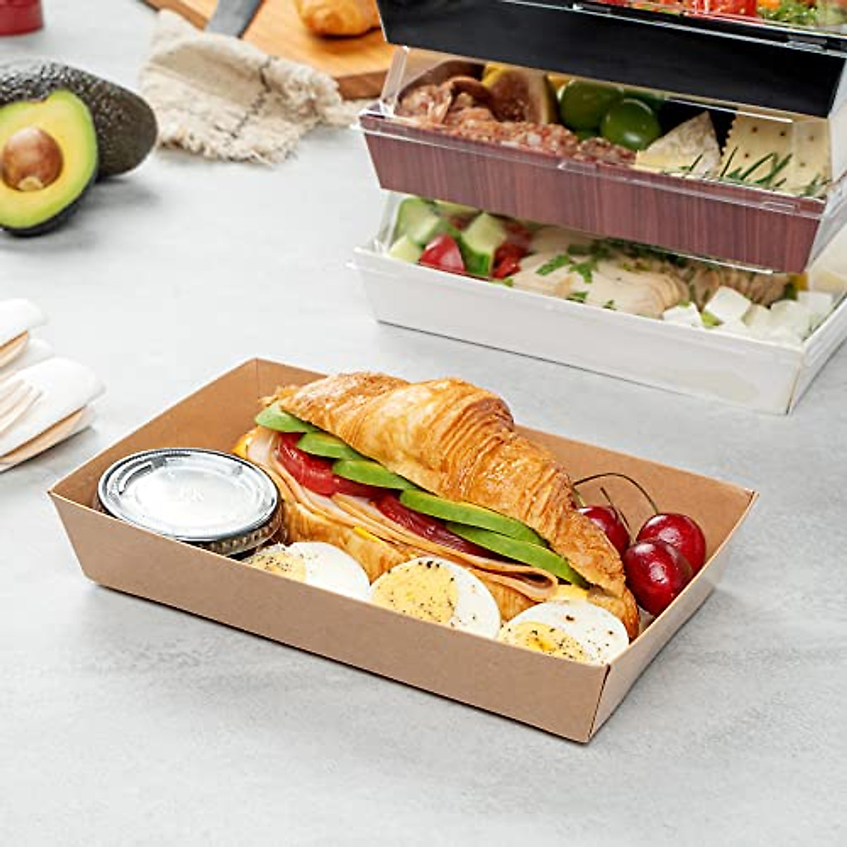 Restaurantware Matsuri Vision 8 x 5 x 1.5 Inch Medium Sushi Trays 100 Greaseproof Sushi Packaging Boxes - Lids Sold Separately Disposable Kraft Paper Sushi Containers For Entrees Or Desserts