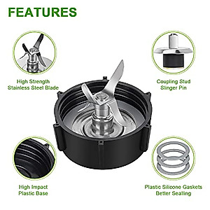 For Oster Blender Replacement Parts with Gasket 6 Pieces for Oster Blender Ice Blade, Black 4961 and Jar Base Bottom 4902 Compatible with Aspas Para Licuadora Oster and Osterizer Classic Blender Parts