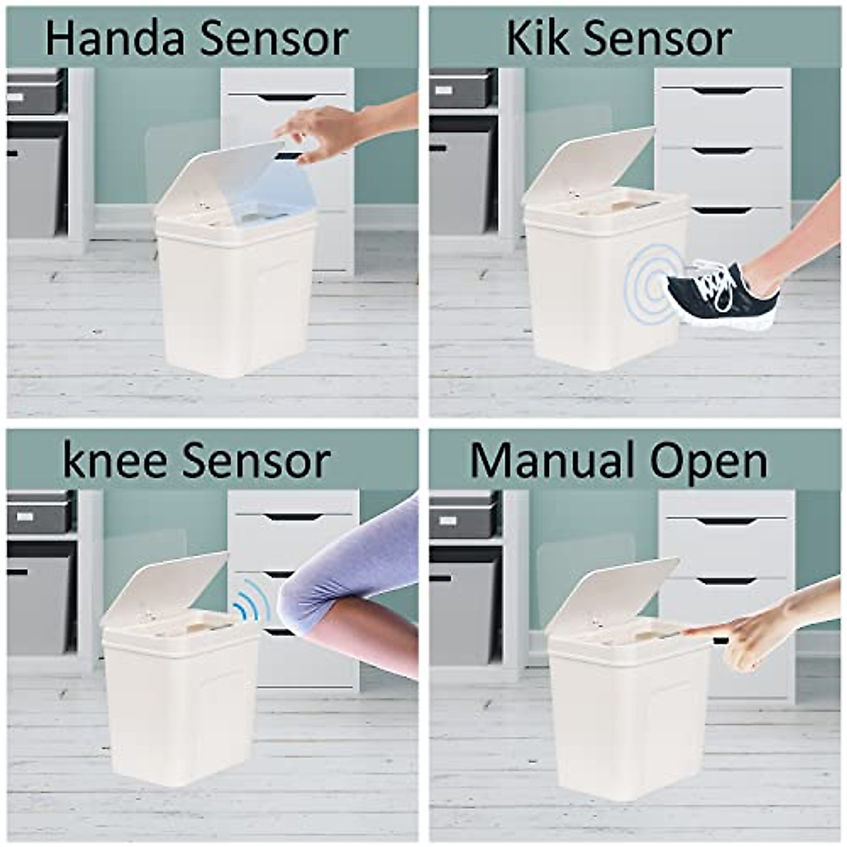 Blinkbrione Trash bin Kitchen,Rectangular Plastic ,Automatic Trash can Small, Recycle White, Bathroom Wastebasket with lid, Garbage can with Motion Sensor lid 2.5Gallon Hand-Free