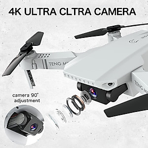 Drone with Camera 2K HD for Adults, Dual Camera Six-axis Gyroscope WiFi FPV Live Video RC Quadcopter with Gesture Operation, Smart Follow, Altitude Hold, Headless Mode, 2 Batteries
