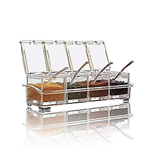 Clear Seasoning Box,V-Resourcing 4 Pieces Clear Seasoning Storage Container for Spice Salt Sugar Cruet,Condiment Jars with Spoons
