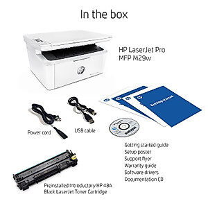 HP Laserjet Pro MFP M29W A All-in-One Wireless Monochrome Laser Printer for Home Office, White - Print Scan Copy - 19 ppm, 600 x 600 dpi, 8.5 x 11.69, Hi-Speed USB, Cbmou External Webcam