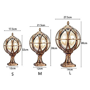 CZLZY European Style E27 Post Light Creative Spherical Aluminum Outdoor Pillar Lamp Glass Lampshade Waterproof IP44 Villa Garden Wall Column Light Lawn Decoration Landscape Light