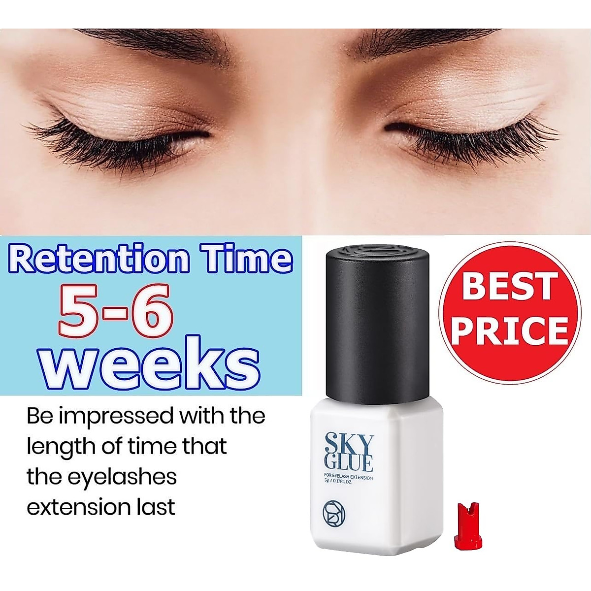2 Bottles Sky Glue D for Eyelash Extension 5ml - Professional Powerful Strong Black Eyelash Individual Extension Adhesive / 1-2s Fast Drying / 5-6 Weeks Lasting time TUBeauty