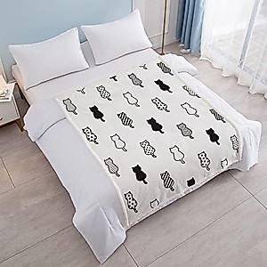 SOULZZZ Fuzzy Cat Blanket for Women Fleece Cozy Sherpa Cat Blankets and Throws Cute Soft Cat Blankets for People Cat Lovers Girls Plush Kawaii Kitten Blanket (Black and White,50x60 Inches)