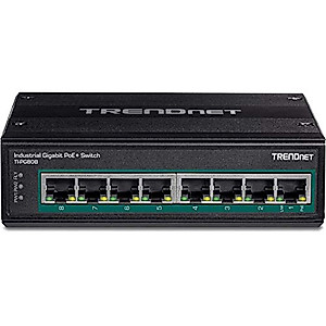 TRENDnet 8-Port Hardened Industrial Unmanaged Gigabit 10/100/1000Mbps DIN-Rail Switch w/ 8 x Gigabit PoE+ Ports, TI-PG80B, 24 – 56V DC Power inputs with Overload Protection, Lifetime Protection