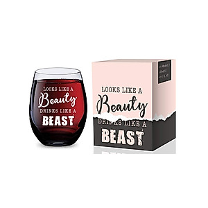 GSM Brands Stemless Wine Glass (Looks Like a Beauty Drinks Like a Beast) Made of Unbreakable Tritan Plastic and Dishwasher Safe - 16 ounces