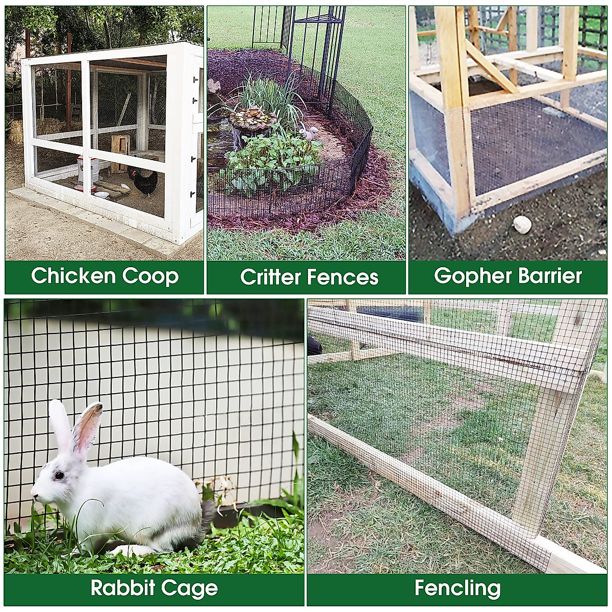 HOPERAN 1/2 inch Black Hardware Cloth, 36 x 50 Ft, 19 Gauge, Black PVC Coated, Welded Wire Mesh Roll for Chicken Coop and Garden Fencing