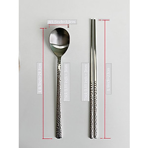 cozymomdeco Korean Made Silver Glossy Hammered Stainless Steel Korean Spoon & Chopstick SET (4SET)