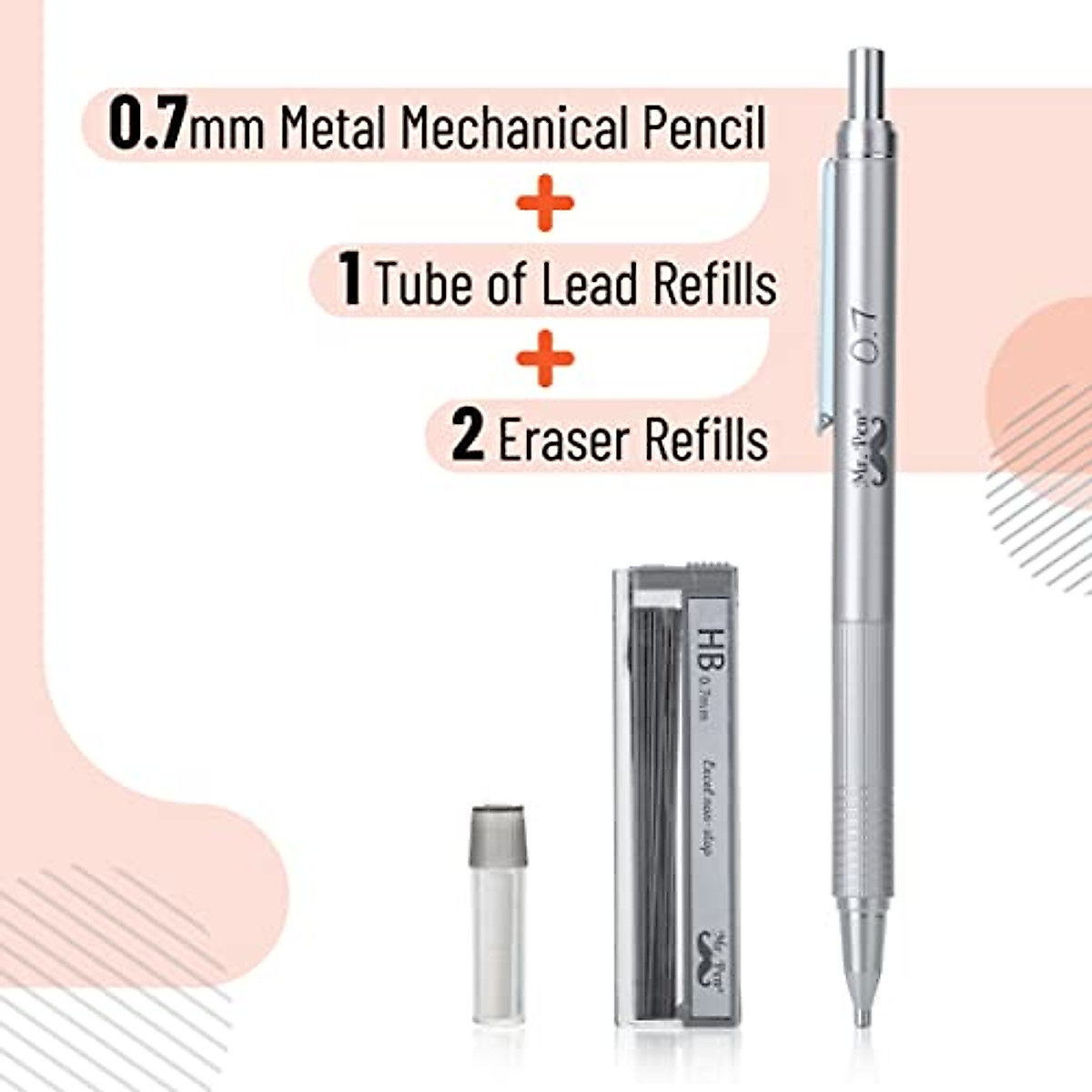 Mr. Pen- Mechanical Pencil, Metal, 0.7mm, Drafting Pencil, Metal Mechanical Pencils, 0.7 Mechanical Pencils, Metal Pencil, Drawing Pencil, Mechanical Pencil Pack