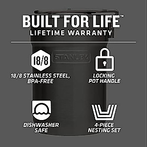 Stanley Adventure Camp Cook Set - 24oz Kettle with 2 Ceramic Cups - Stainless Steel Camping Cookware with Vented Lids & Foldable + Locking Handle - Lightweight Cook Pot for Backpacking/Hiking/Camping