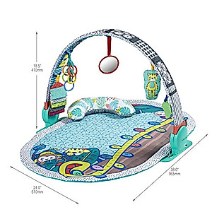 Infantino 3-in-1 Deluxe Magic Arch Sensory Development Gym - 3 Ways to Play with Dual-Sided Magical Arch for Captivating Overhead Visuals Plus Tummy-Time Bolster & Mat with Growth Chart, Teal