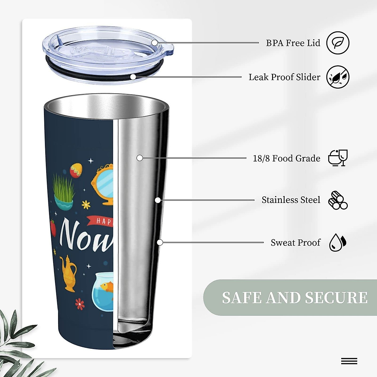 Uniwneds Happy Nowruz Mugs Stainless Steel Tumbler With Lid And Straw 20 Oz Insulated Travel Coffee Mugs Cap Bottle Gifts For Women Men