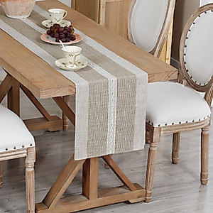 Farmhouse Braided Striped Table Runner Rustic Embroidery Coffee Table Runners for Decorations Weddings Holiday Brown 13x48inch