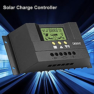 Jeanoko Solar Charge Controller Intelligent Full 3-Stage PWM 12V 24V 30A Solar Panel Charge Controller Regulator Adjustable LCD Display Overload Protection