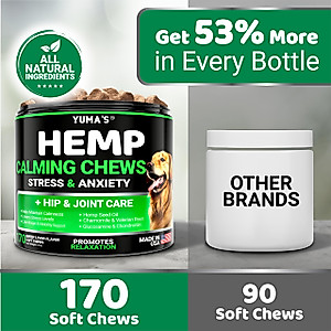 Hemp Calming Chews for Dogs Anxiety - Advanced Dog Calming Treats - 170 Dog Calming Chews - Anxiety Relief Treats - Hemp Oil - Separation Aid, Stress, Hip and Joint Supplement for Dogs Health Support