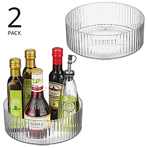 mDesign Fluted Lazy Susan Turntable Plastic Spinner for Kitchen and Bathroom Cabinet, Cupboard, Countertop Organizing, Rotating Organizer for Condiments, Jewelry, Accessories, 9" Round - 2 Pack, Clear