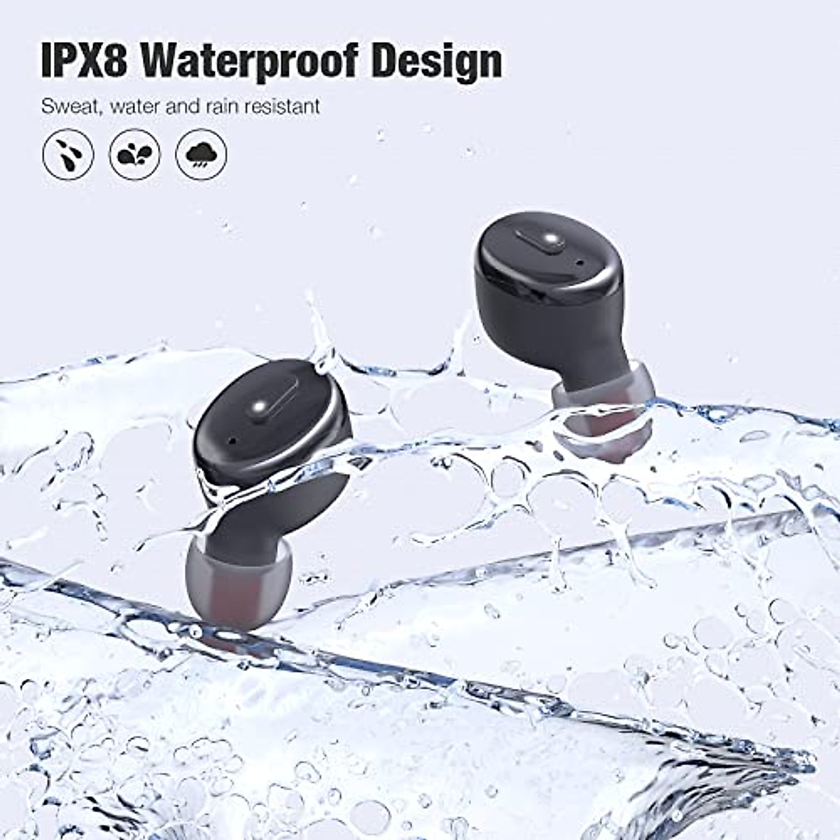 Wireless Earbuds Boean Mini Bluetooth Headphones with Charging Case 46H Playtime IPX8 Waterproof Earbuds Button Control Deep Bass Earphones Built in Mic Light-Weight HD Stereo Headset for Sports Black