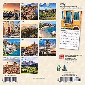 Italy | 2024 7 x 14 Inch Monthly Mini Wall Calendar | BrownTrout | Scenic Travel Europe Italian Venice Rome