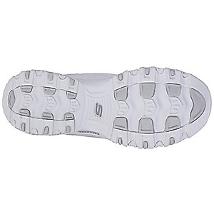Skechers Women's D'Lites Memory Foam Lace-up Sneaker,White Silver,7 M US