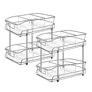 incostar 2 Tier Under Sink Organizer for Bathroom and Kitchen, Pull-Out Storage Organizer with Dividers, Ideal for Organizing Cupboard,Bathroom Vanities,Cabinet, Slide-Out Clear Storage, 2 Pack