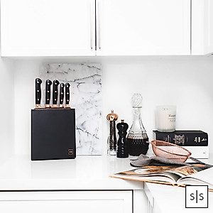 Copper Knife Set, A Knife Set with Sharpener Built-In, Upright 7-Piece Rose Gold Knife Set - Self Sharpening Knife Set With Block, Rose Gold Kitchen Accessories