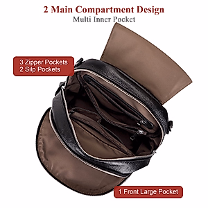 ALTOSY Leather Backpack Purse for Women Fashion Casual Handbag with Multi Pockets and Flap (S107 Black/Brown)