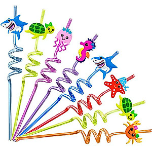 24 Under the Sea Party Favors Sea Animal Drinking Straws Party Birthday Supplies Gifts for Kids Sea Creature Ocean Mermaid Theme Party Supplies for Goodie Bags 6 Styles, 8 Colors