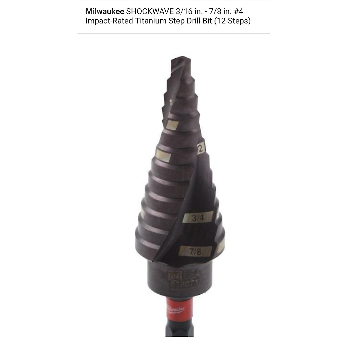 3/16 - 7/8 Impact Step Drill Bit, #4