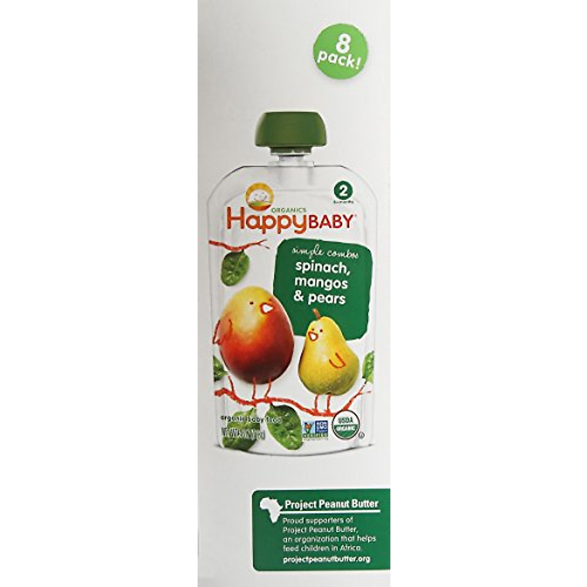 Happy Baby Organic Stage 2 Baby Food Simple Combos Pear Mango Spinach, 4 Ounce Pouch (Pack of 8) Resealable Baby Food Pouches, Fruit & Veggie Puree, Organic Non-GMO Gluten Free Kosher