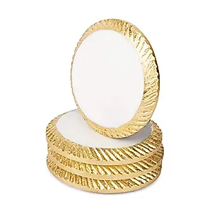 Bezrat Marble Coasters for Drinks - Set of 4 - Round - Modern Gold Edge Stone Coaster - Tabletop Protection - 4 Inch