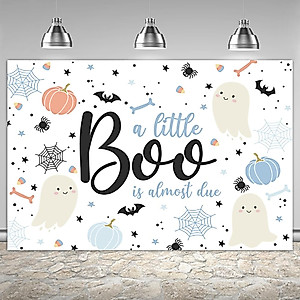 Ticuenicoa 6×4ft Halloween Baby Shower Backdrop A Little Boo is Almost Due Blue Ghost Bat Pumpkin Boys Kids Hey Boo 1st Birthday Party Photography Background First Birthday Party Banner Decor
