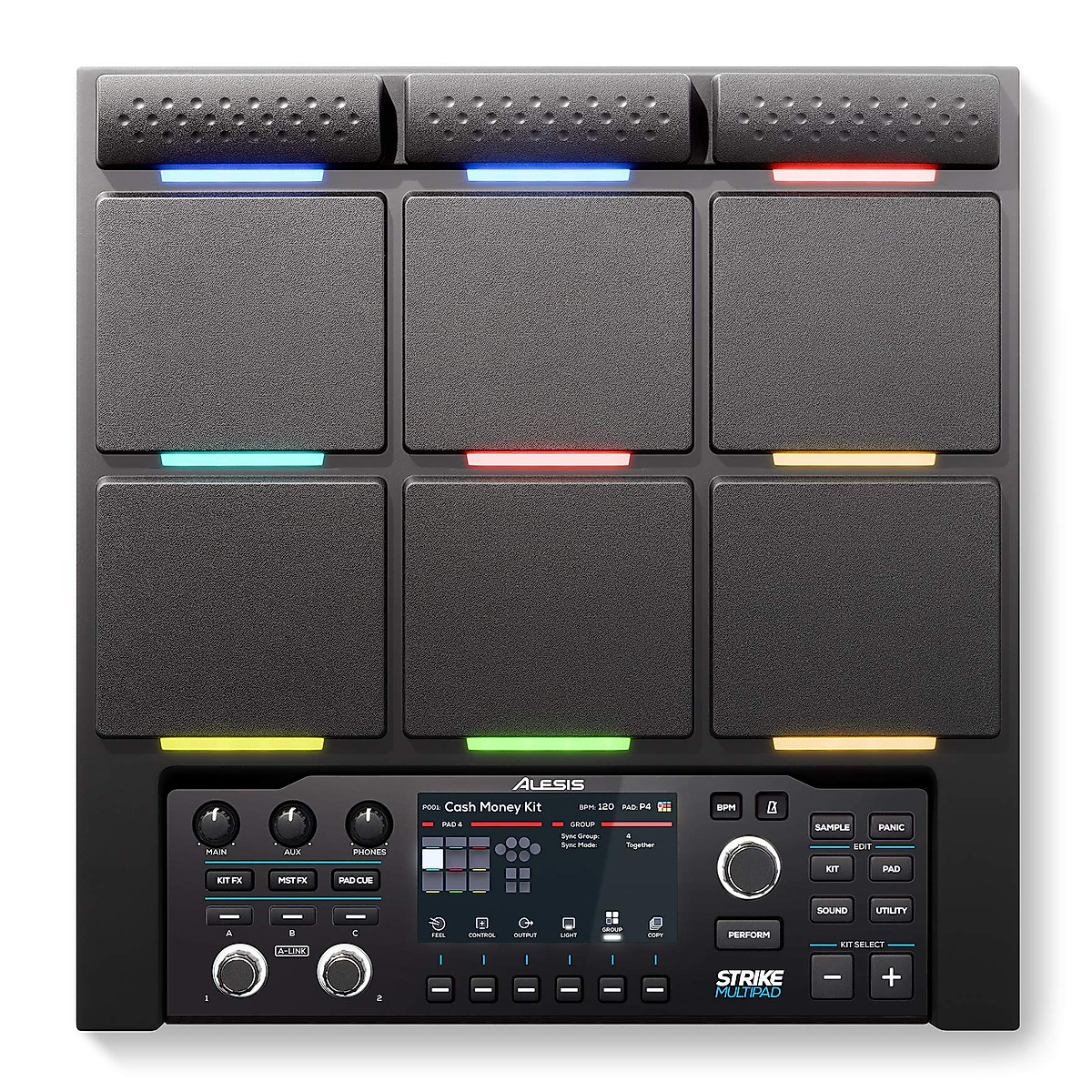Alesis Strike Multipad - 9-Pad Percussion Instrument with Sampler, Looper, 2 Ins and Outs, Soundcard, Sample Loading via USB Thumb Drives and 4.3-Inch Display,Black