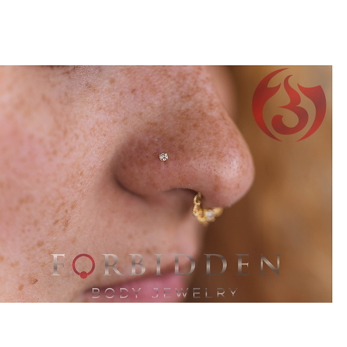 Forbidden Body Jewelry 22G Nose Rings Studs w/ 1.25mm Crystal - 1 Pcs 7mm 14K Gold Piercing Jewelry, l Shaped Nose Rings Women & Men - CZ Simulated Diamond, Small Nose Studs