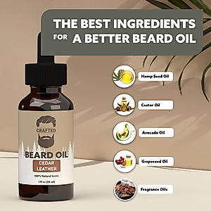 Crafted Beards Beard Oil Beard Oil Conditioner - Leave Your Beard Feeling Amazing - All Natural Ingredients - No Residue - Mustache Oil - 1oz - Made in the USA (Cedar Leather)