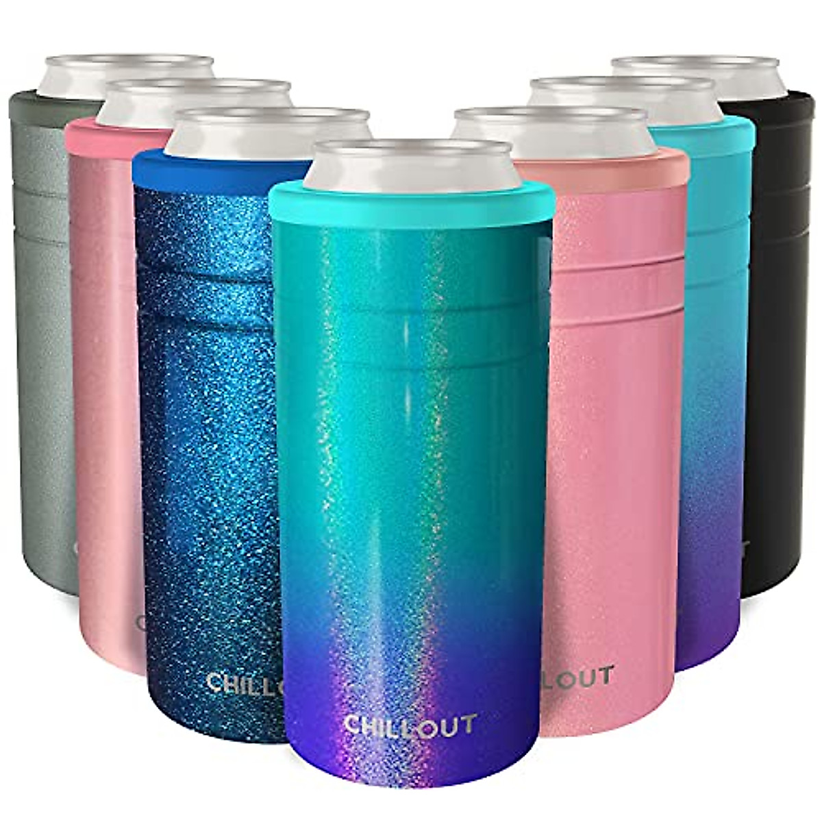 CHILLOUT LIFE Skinny Can Cooler for Slim Beer & Hard Seltzer | 12oz Stainless Steel Tall Triple Insulated Can Drink Holder - 1 Pack