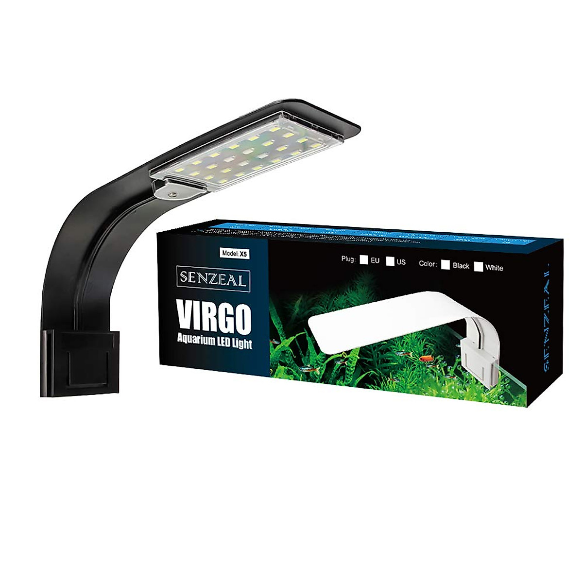 Senzeal X5 Virgo 24 LED Aquarium Light 10W Clip-on Lamp Aquatic Plant Lighting for 10-15inch Fish Tank (Black)