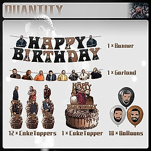 Drake Themed Birthday Party Decorations OVO Aubrey Drake Graham Party Decor Rapper Party Supplies Favors Happy Birthday Banner Cake Toppers Balloons Set of 33Pcs