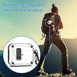 R-fun Airpods 3rd Generation Case with Automatic Secure Lock Clip, Hard Shell Full-Body Protective Airpods 3 Case 2021 for Women Men,Compatible with Apple Airpods 3rd Generation 2021,White