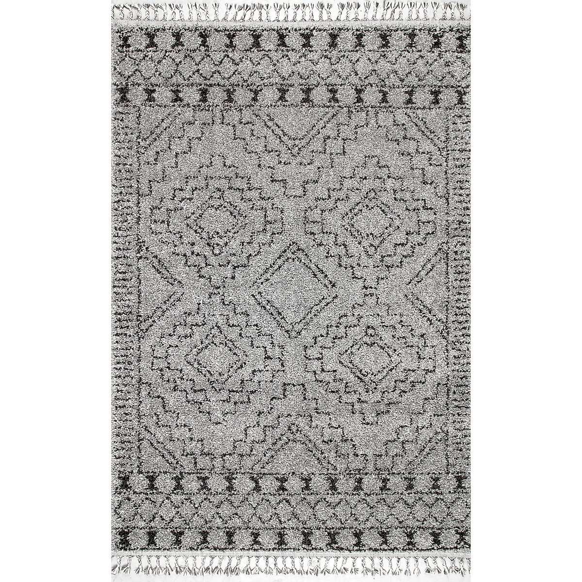 nuLOOM Vasiliki Moroccan Shag Tasseled Area Rug, 8x10, Grey