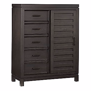 Soho Baby 40045940 Manchester Premium Soft Close 5-Drawer Chifferobe with Adjustable Shelves and Hanging Rod, Smooth Black Iron Finish
